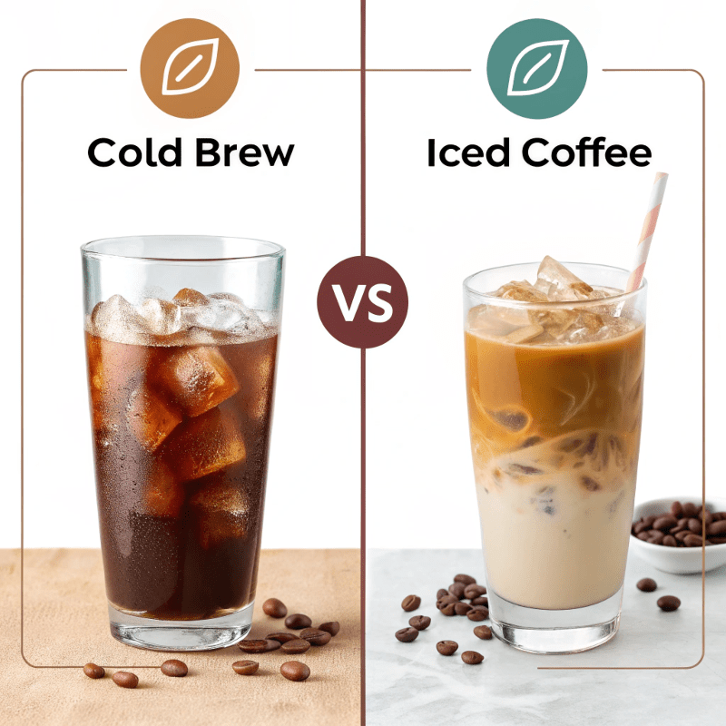 Homemade cold brew coffee in glass jar with ice cubes and coffee beans